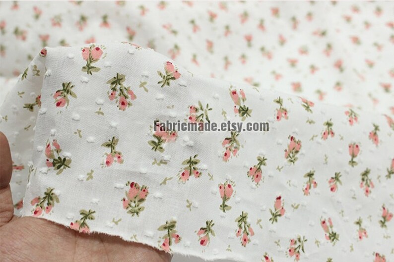 Mini Rose Floral Cotton Fabric Jacquard Dots Pink Purple Yellow Flower ...