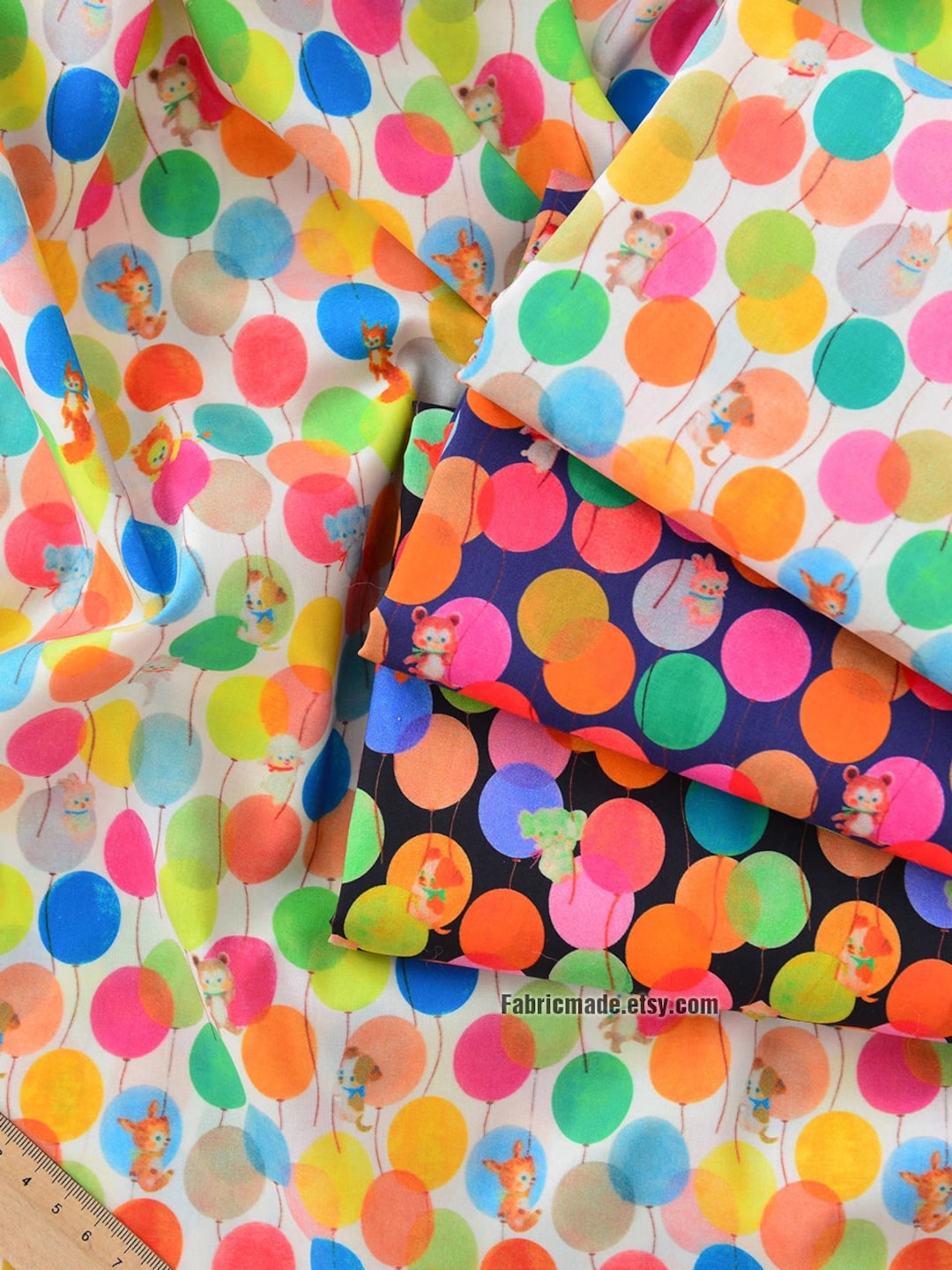 Bright Colors Balloon Cartoon Cotton Fabric for Kids Children - 1/2 ...