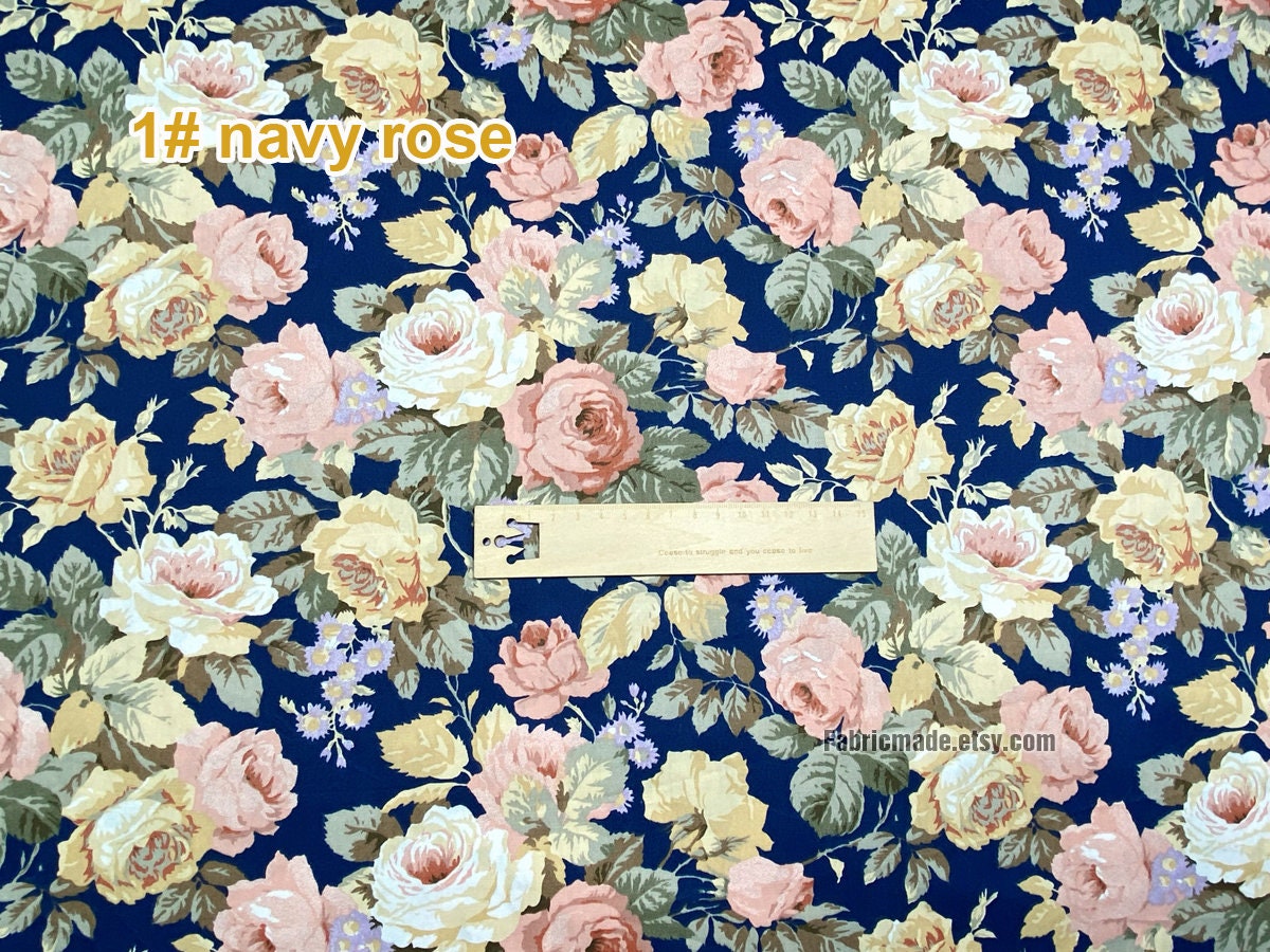 Pink Rose Fabric, Roses Floral Cotton Shabby Chic Cotton Fabric- 1/2 ...