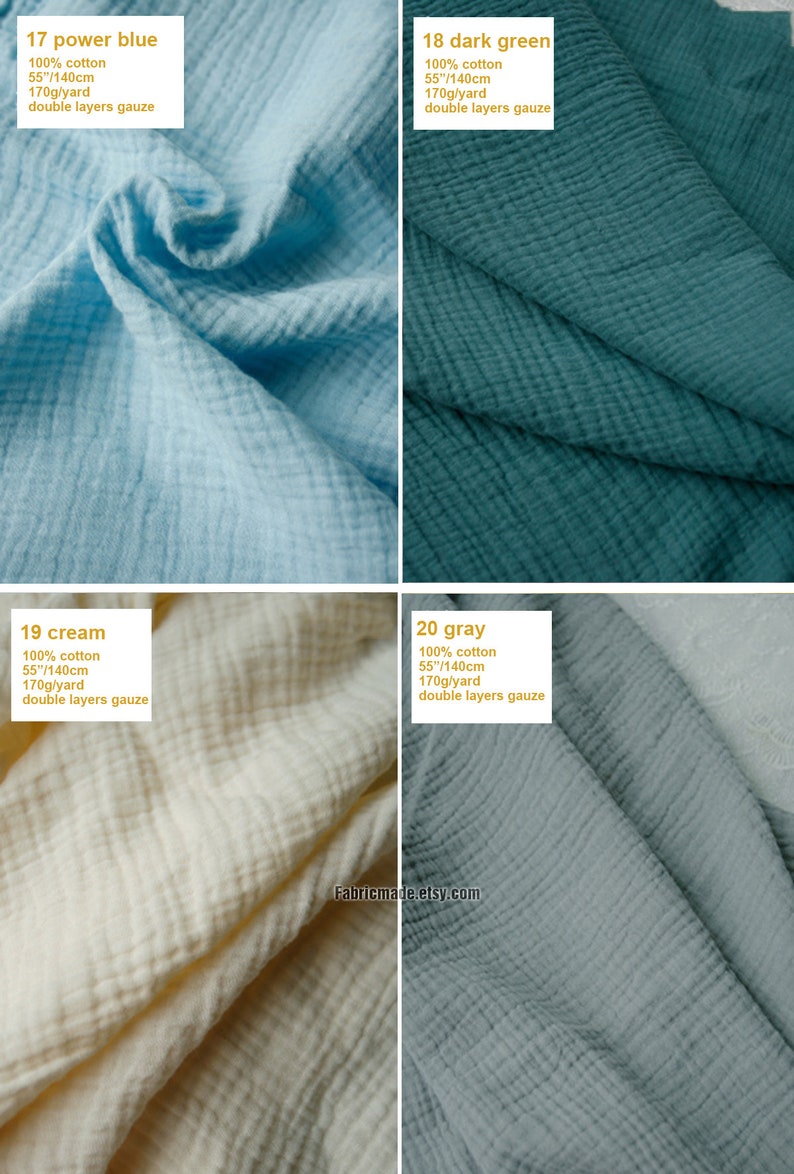 Pastel Colors Double Gauze 100% Cotton Muslin Fabric Pink Blue Yellow ...