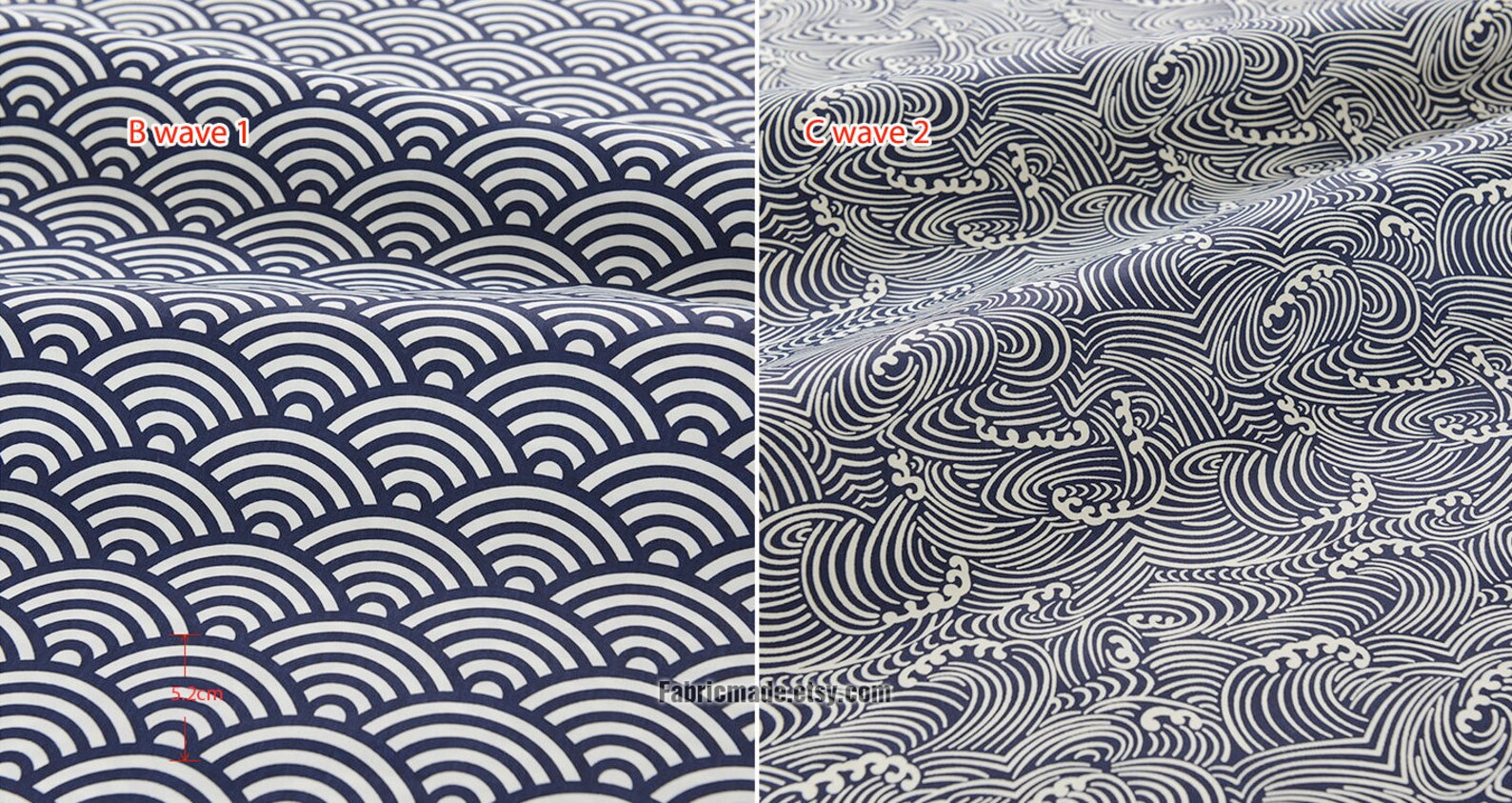 Vintage Navy Blue Cotton Fabric Fabric Navy Fabric With Wave | Etsy