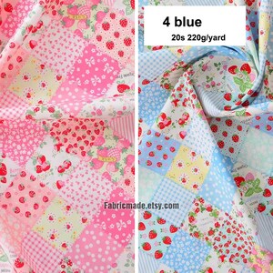 Shabby Chic Strawberry Floral Plaid Cotton Fabric Patchwork Style - 1/2 ...