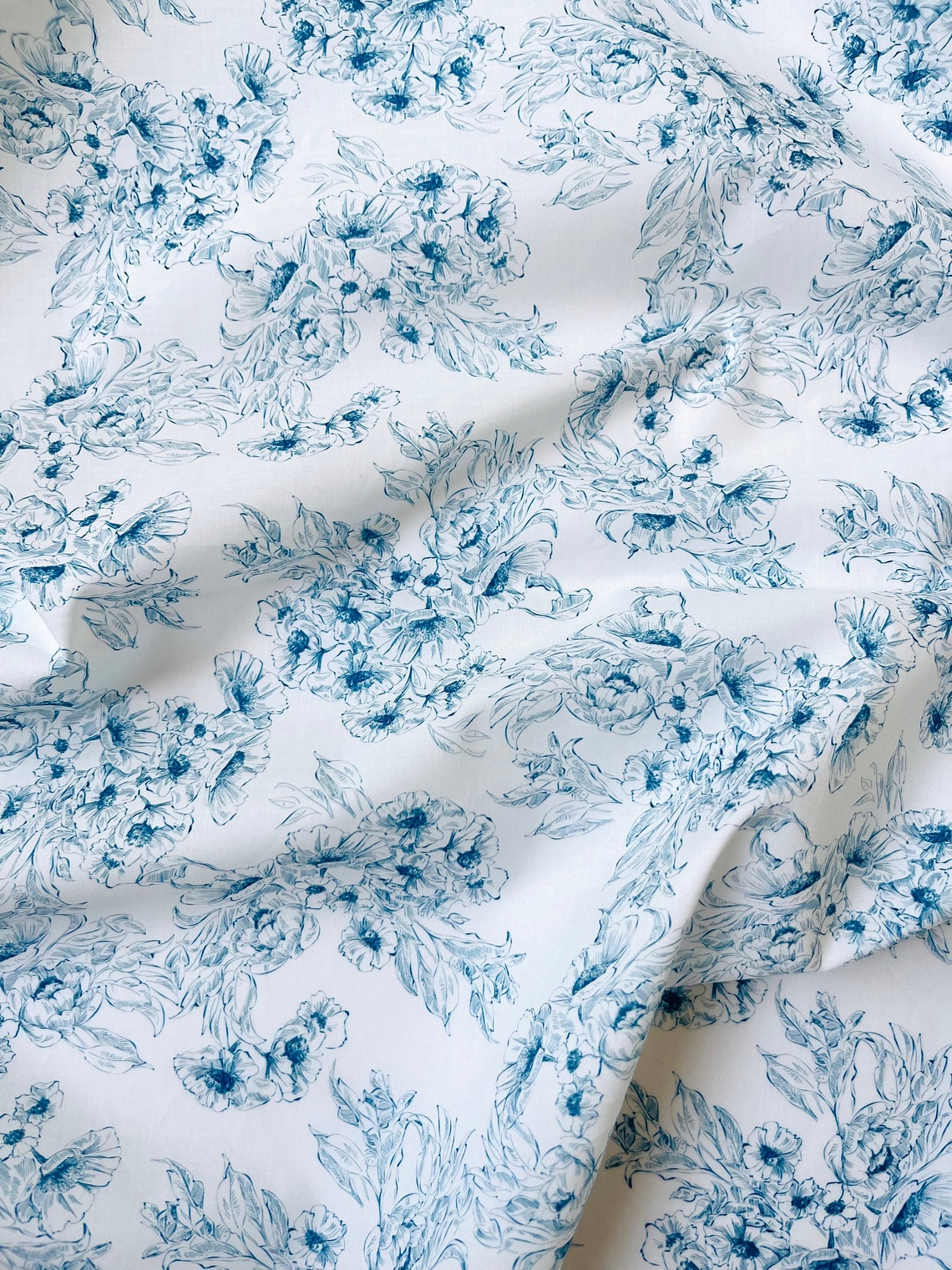 One Yard Blue and White Flower Cotton Fabric Fabric by the - Etsy