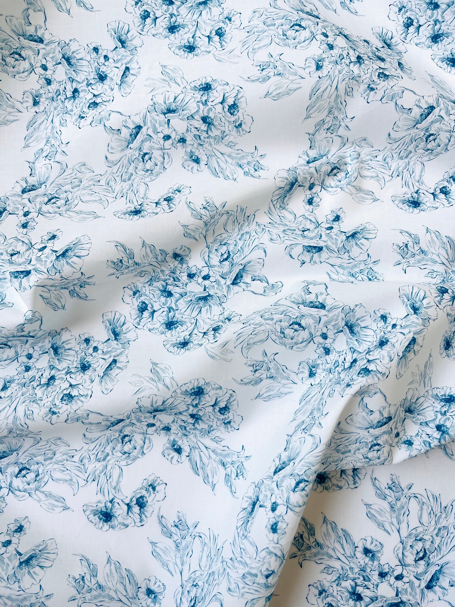 One Yard Blue and White Flower Cotton Fabric Fabric by the - Etsy