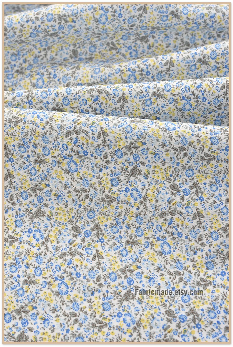 Tiny Floral Cotton Fabric Purple Blue Flower on White - Etsy