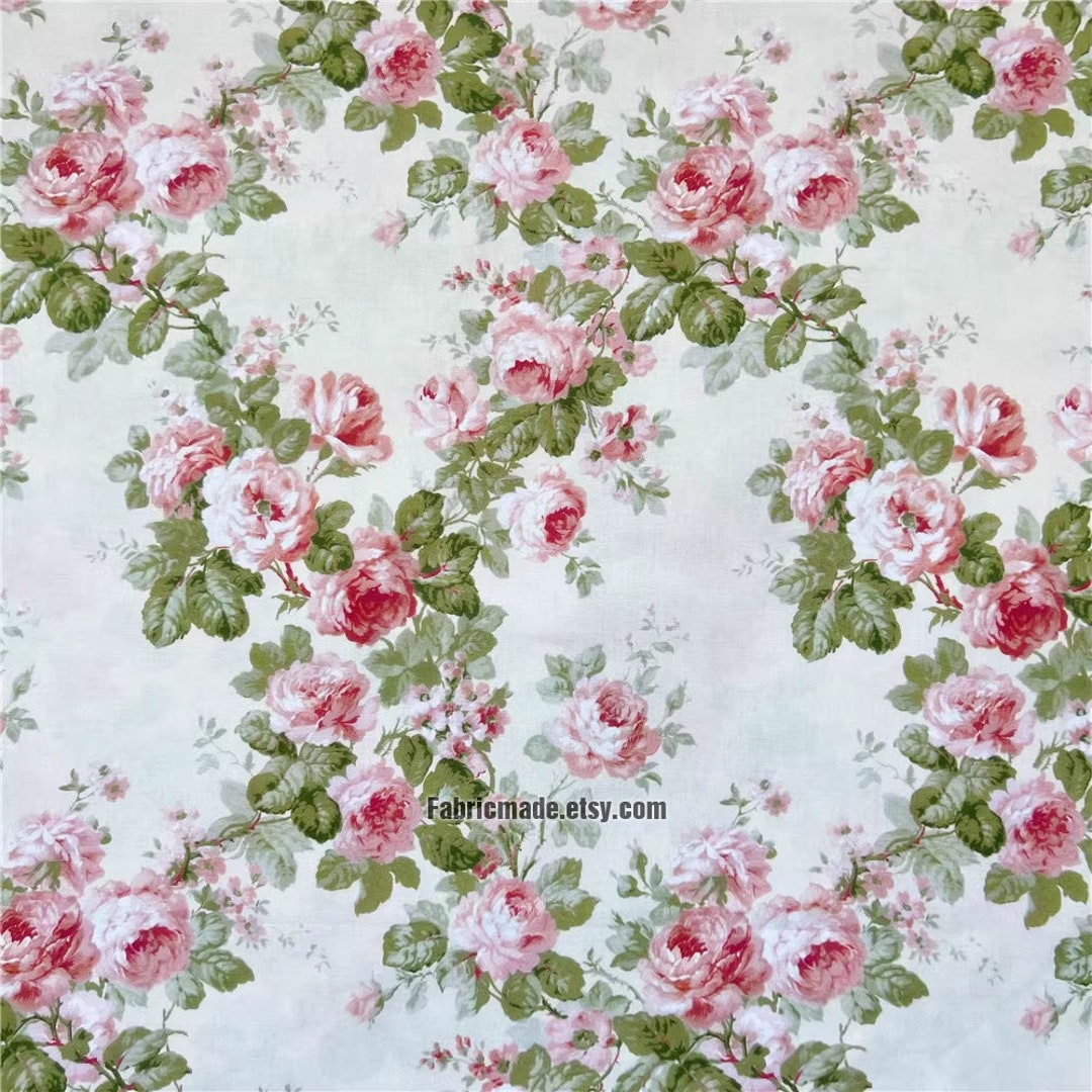 Victoria Roses Floral Cotton Fabric Pink Rose on Cream Cotton - 1/2 ...