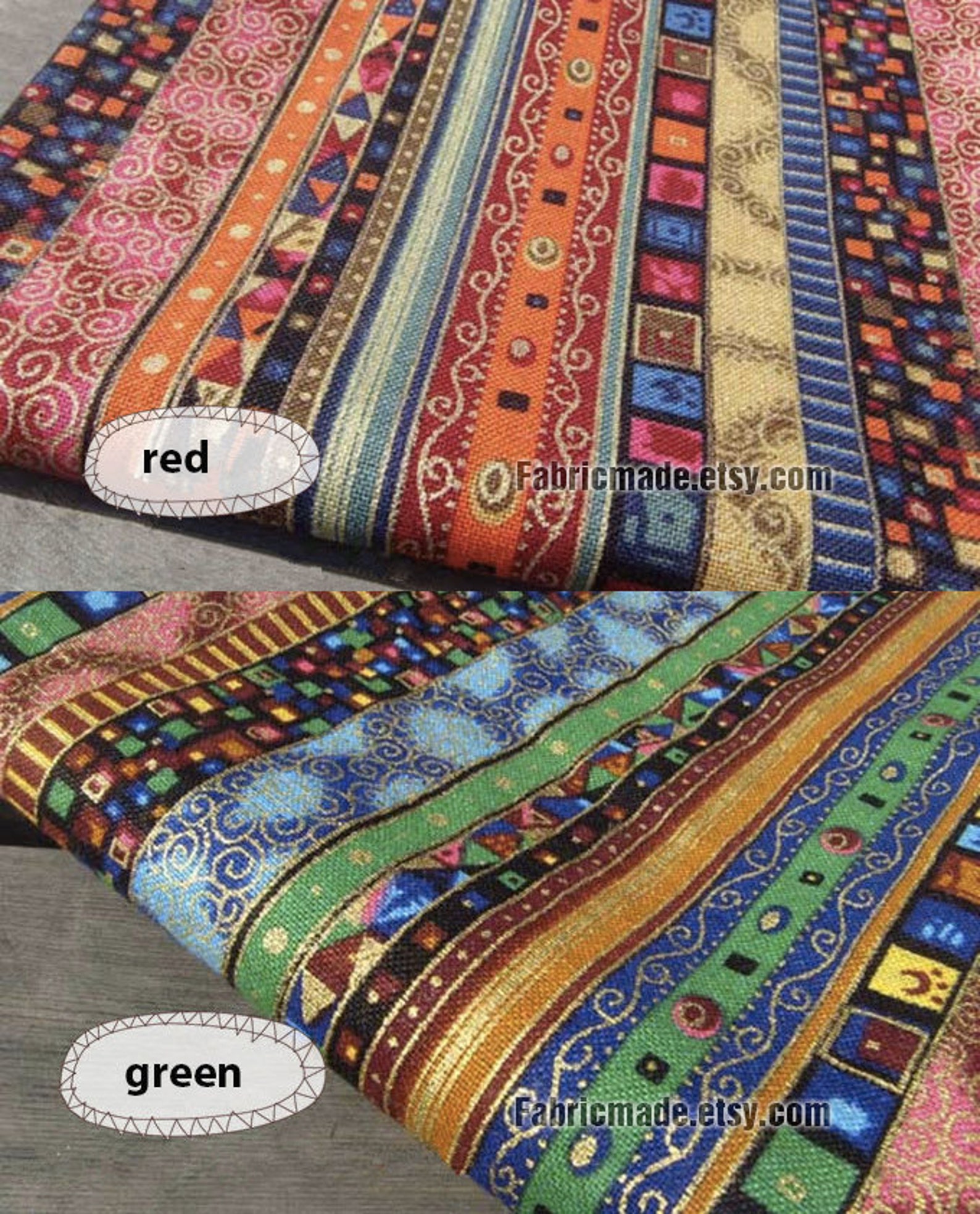 Bohemian Stripe Cotton Linen Fabric – Bronzing BOHO Style, 1/2 Yard ...