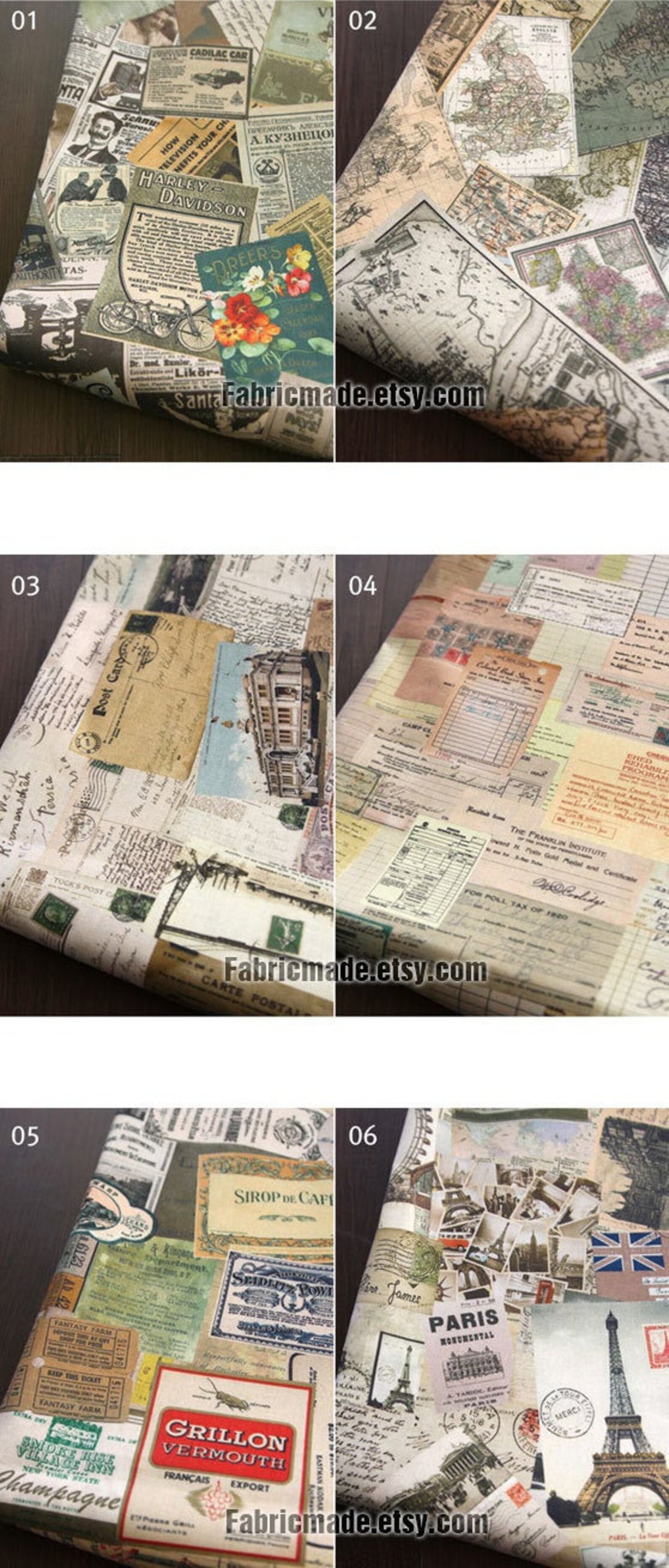 Vintage Collage Fabric Vintage Style Cotton Linen Fabric Bag - Etsy