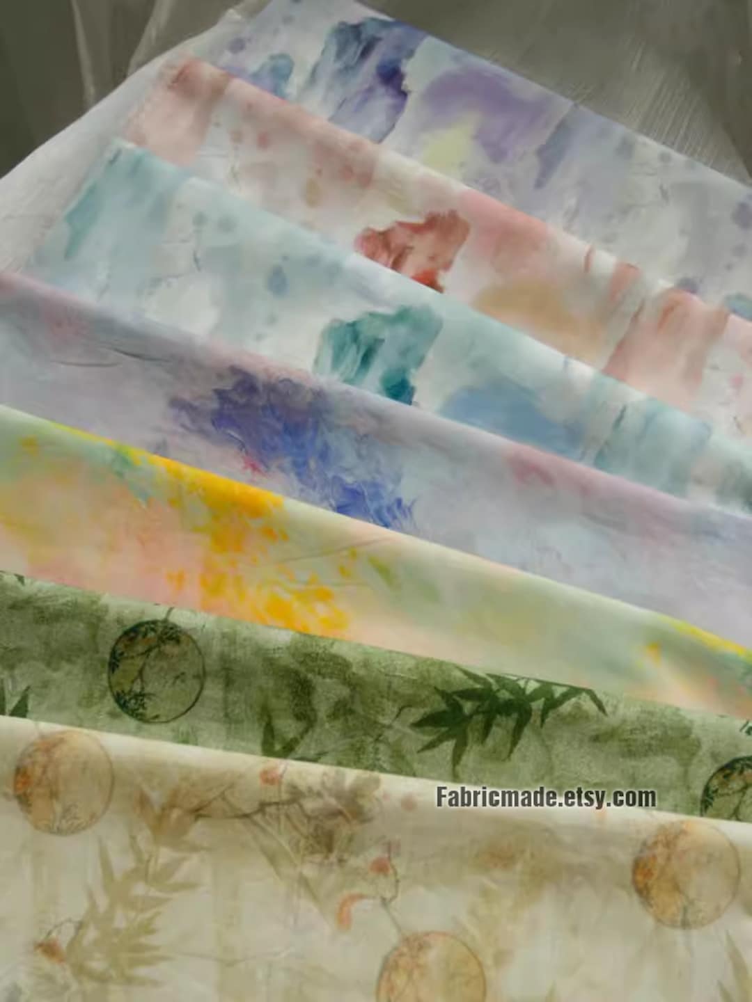 Soft Abstract Painting Styles Cotton Fabric, Pastel Watercolour Fabric ...