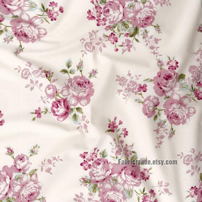 Shabby Chic Cotton Fabric Flower Fabric Pink Rose Peony - Etsy Shabby Chic Cotton Fabric Flower Fabric Pink Rose Peony - Etsy