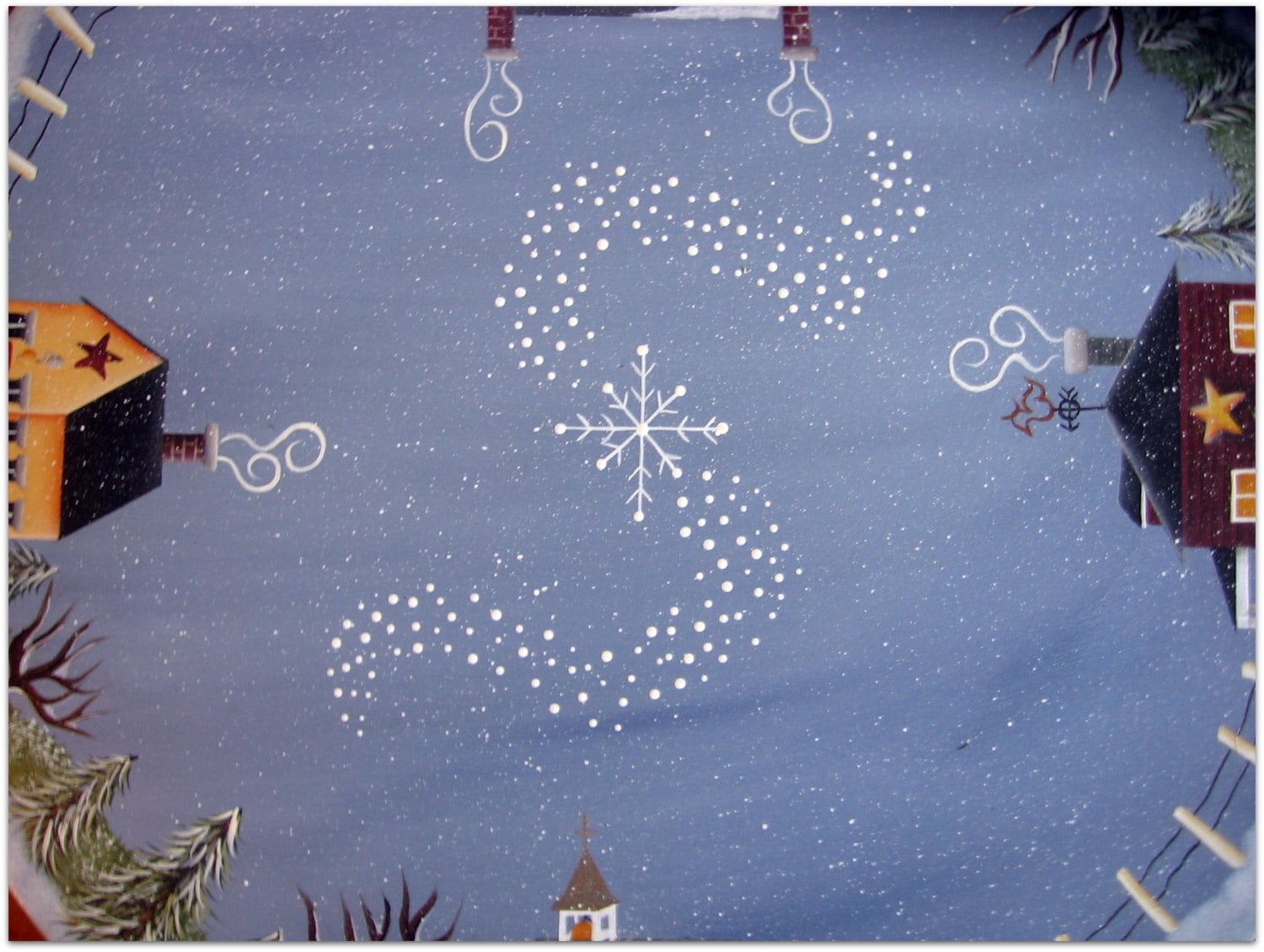 Country Village Lazy Susan Christmas Holiday Winter Tole Painting ...