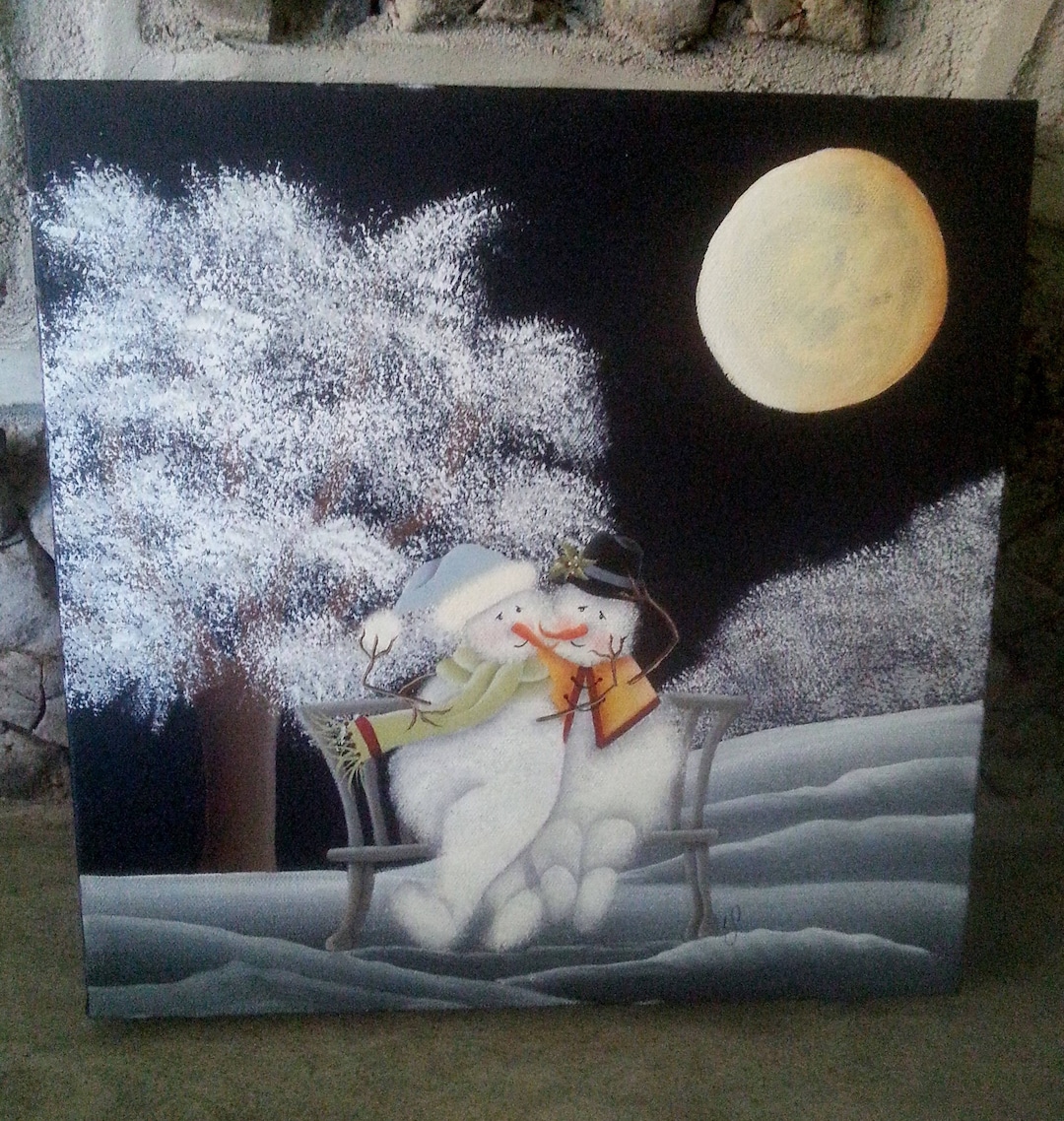 Always Kiss Me Goodnight Snowman Christmas Holiday Winter Tole Painting ...