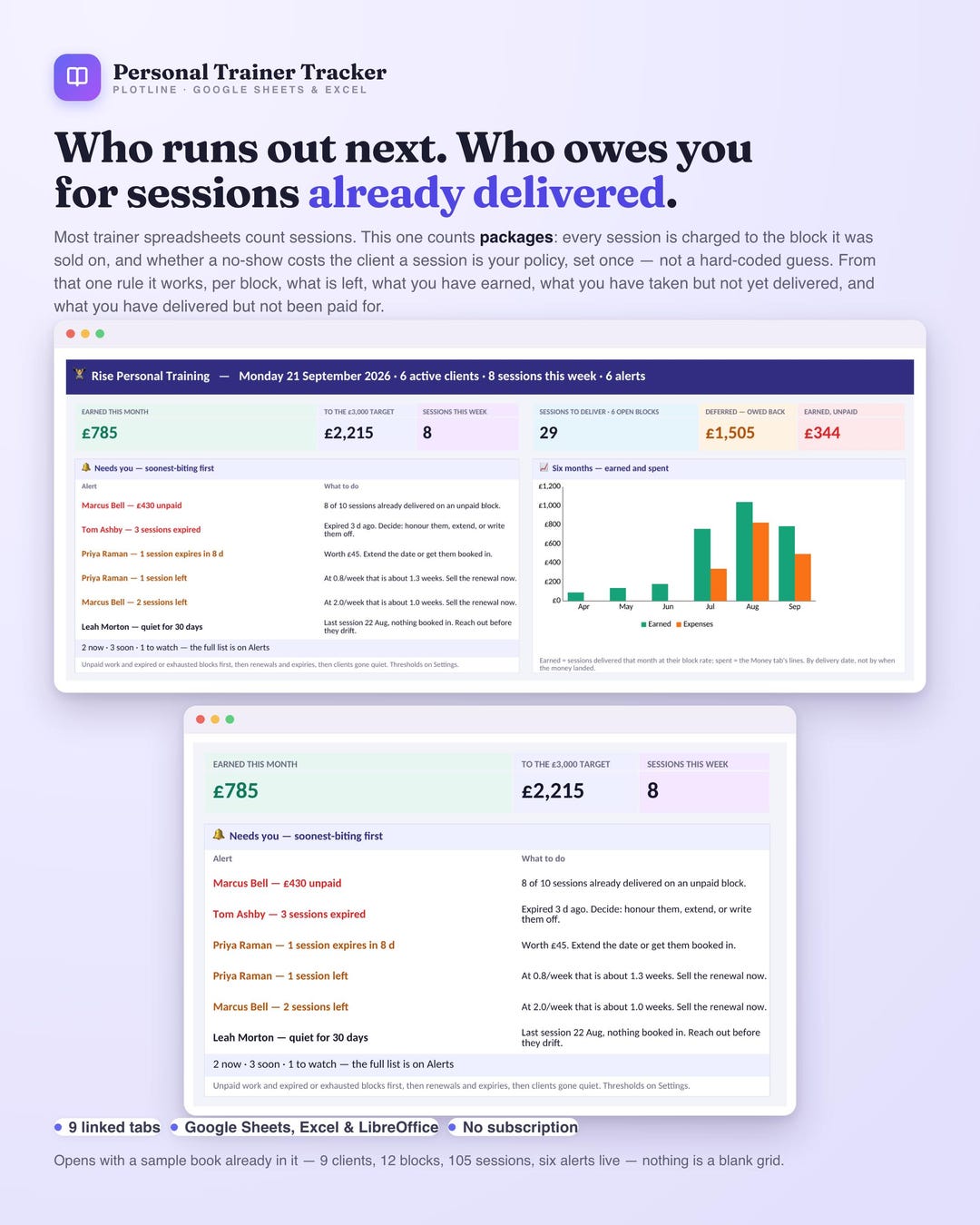 Personal Trainer Spreadsheet, Client & Session Package Tracker for ...