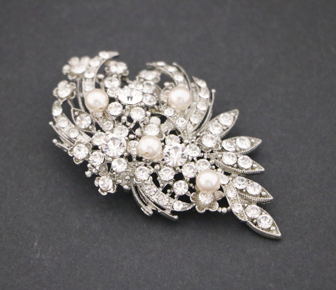 Pearl Rhinestone Brooch Silver Bridal Wedding Pin Brooch Gold Wedding ...