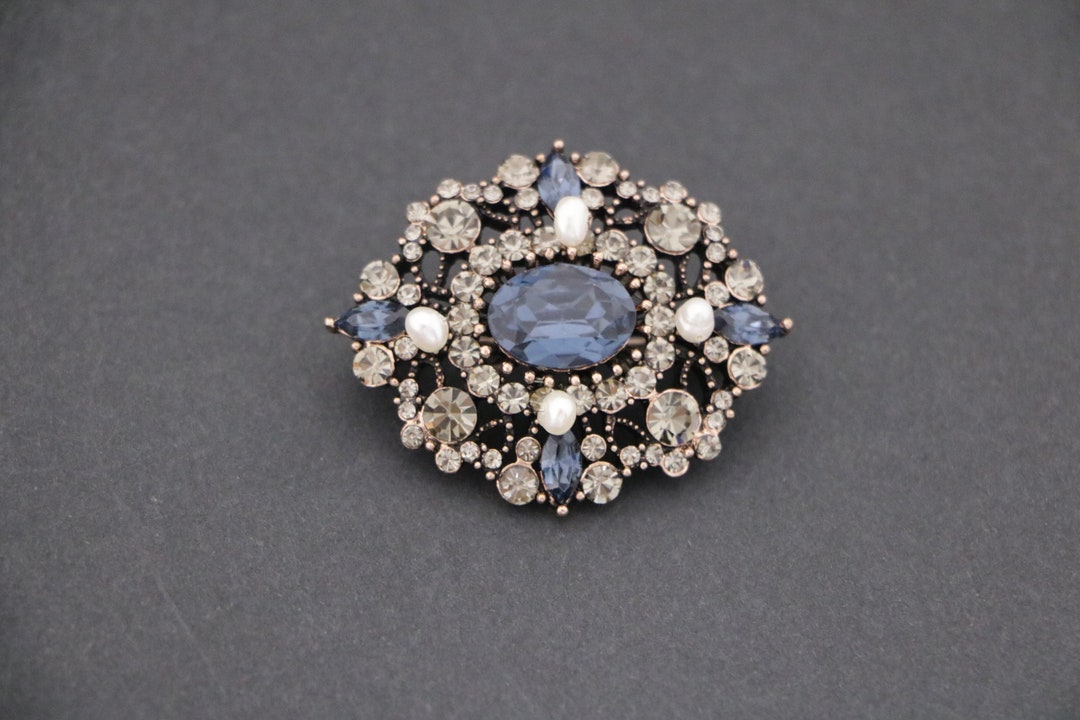 Bridal Brooch Pin Navy Blue Wedding Dress Broach Crystal Brooch Wedding ...