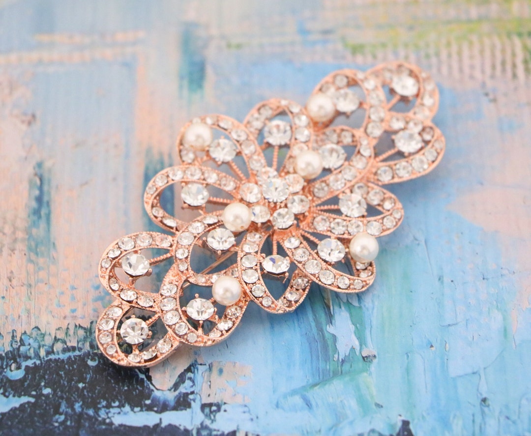 Rose Gold Wedding Brooch Pins Bridal Dress Belts Brooch Pearl Wedding ...