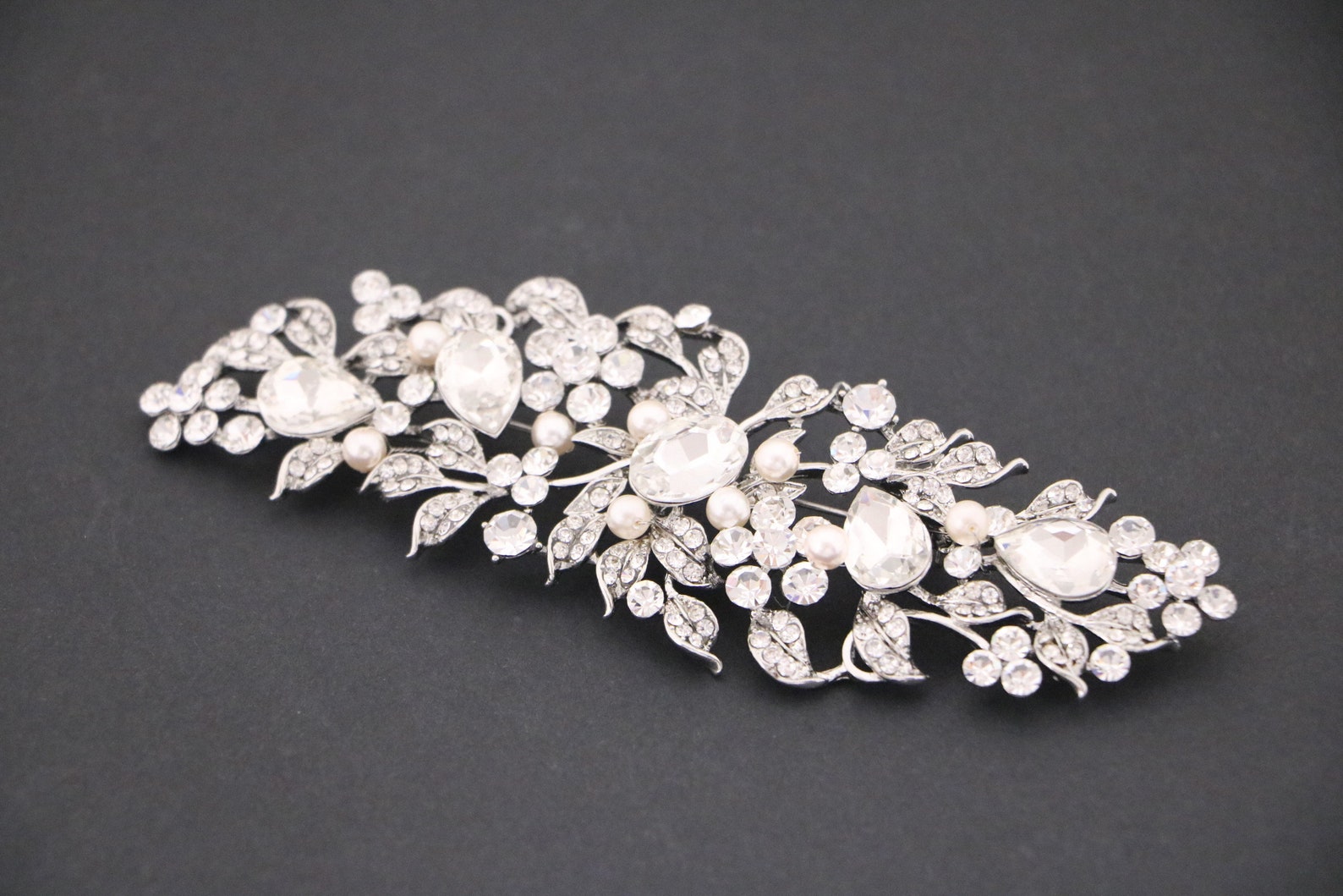 Crystal Pearl Bridal Brooch Pin Silver Rhinestone Wedding Dress ...