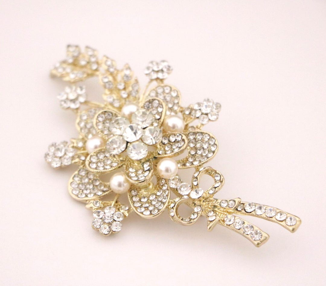 Rhinestone Wedding Brooch: Gold Bridal Belt Pin With Ivory Pearl Brooch ...