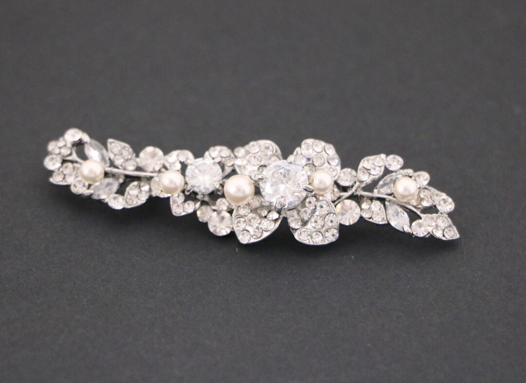 Pearl Crystal Wedding Brooch Rhinestone Bridal Pin Hair Brooch Gold ...
