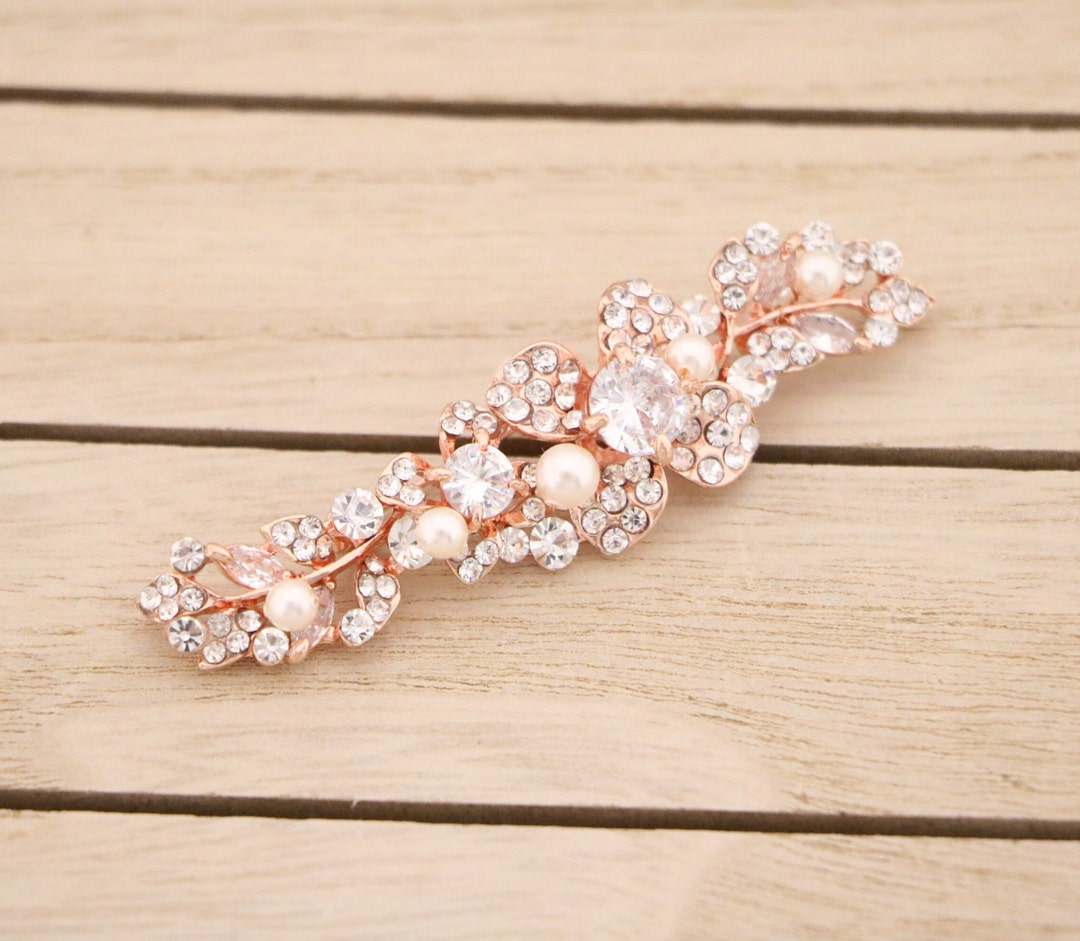 Pearl Brooch Wedding Dress Broach Pearl and Crystal Brooch Rose Gold ...