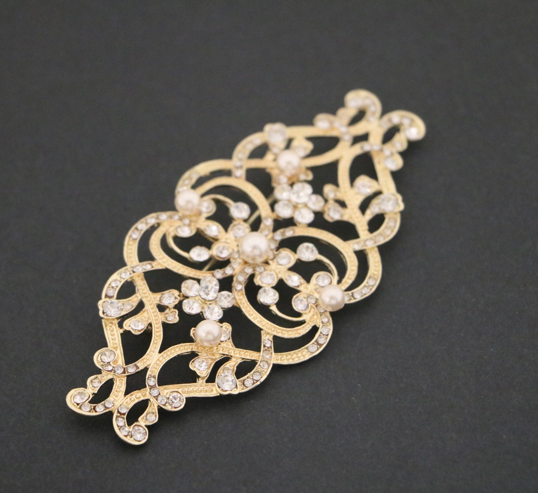 Gold Wedding Brooch Pin Bridal Dress Sashes Brooch Wedding Hair Brooch ...