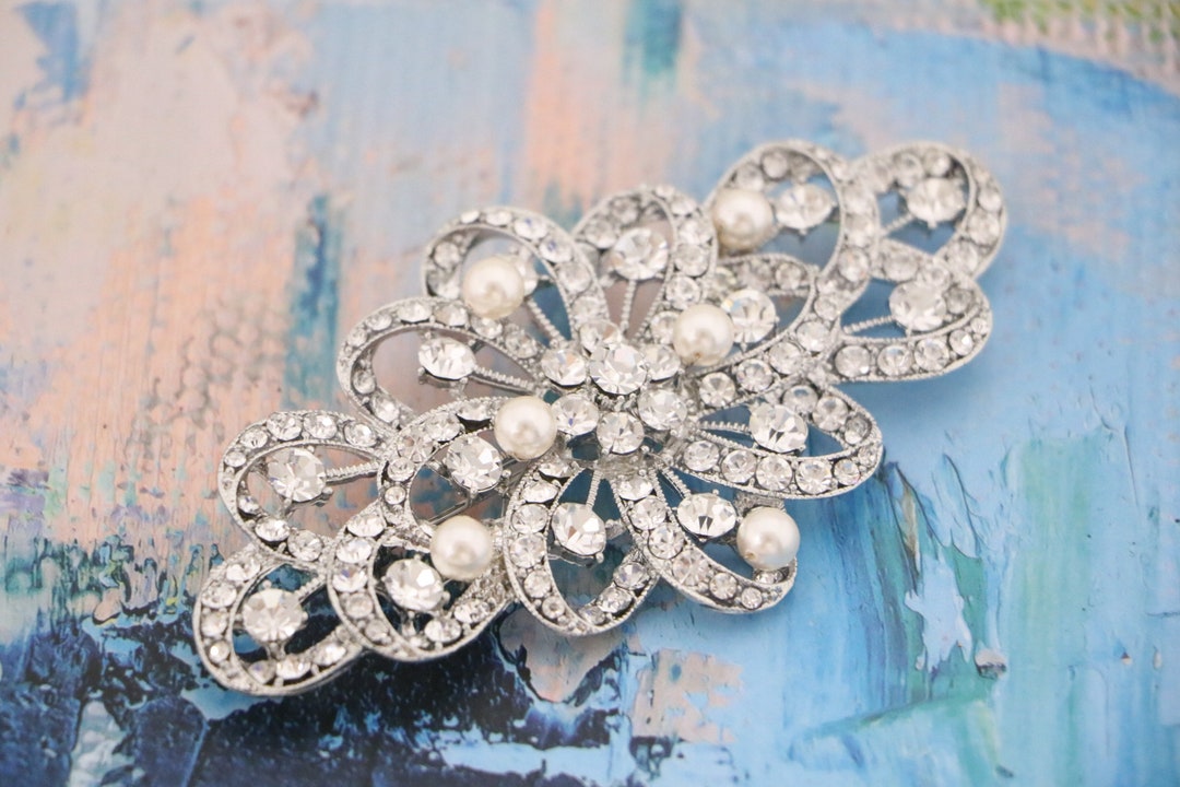 Bridal Pearl Brooch Pins Silver Wedding Brooch Pins Rhinestone Brooch ...