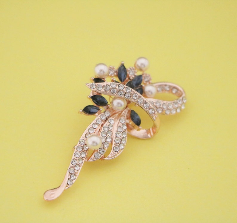 Rose Gold Wedding Brooch: Swarovski Pearl Rhinestone Bridal Accessory ...