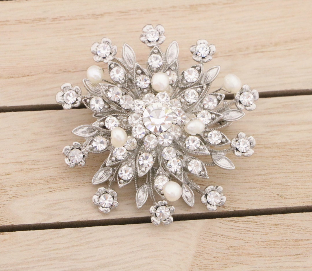 Rhinestone Pearl Wedding Brooch: Silver Bridal Dress Pin Wedding Cake ...