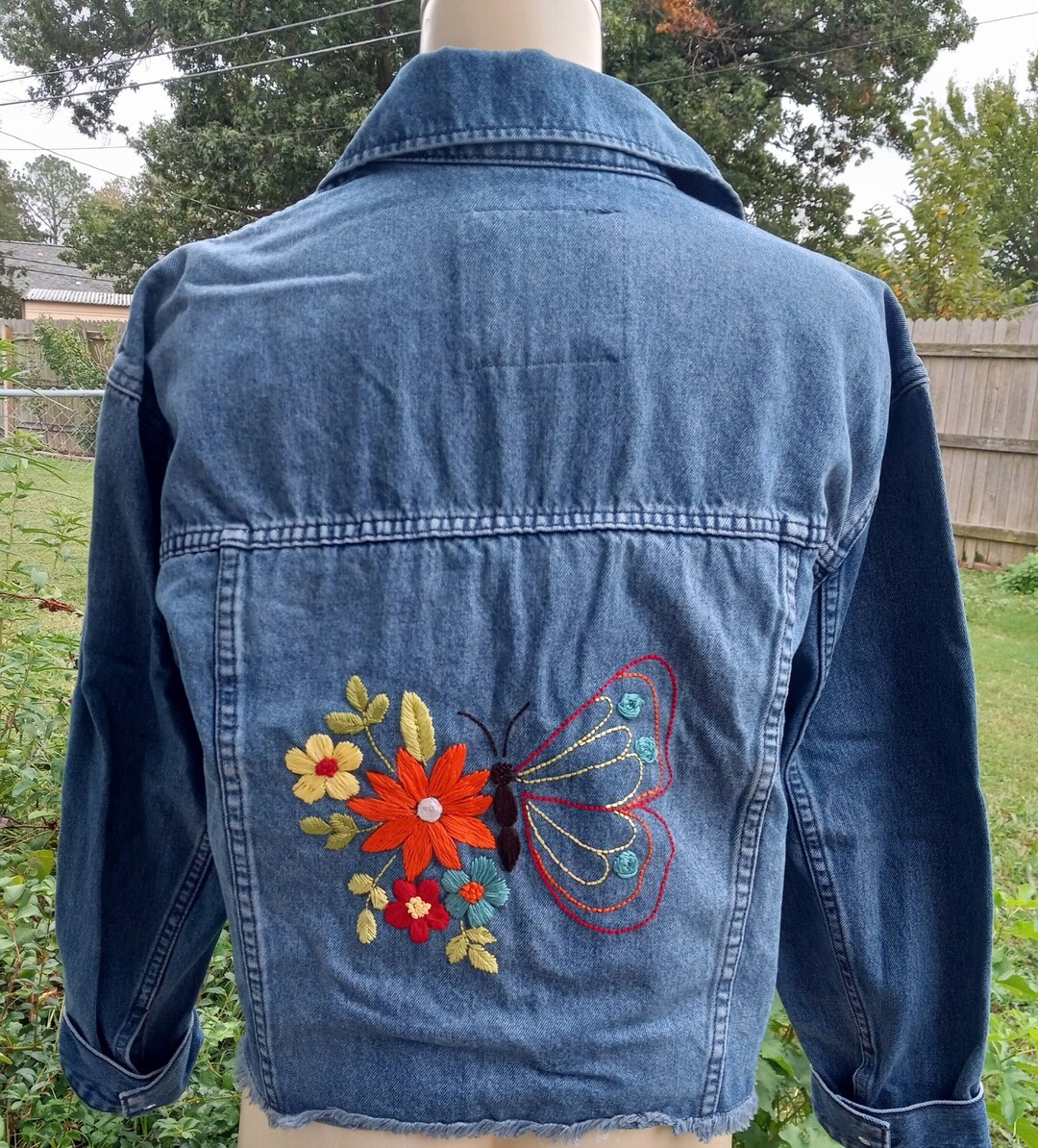 Hand Embroidered Denim Jacket - Etsy