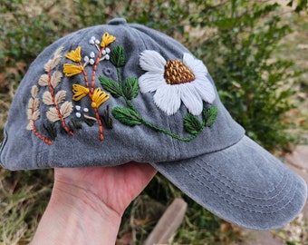 Custom Hand Embroidered Washed Baseball Hat - Etsy