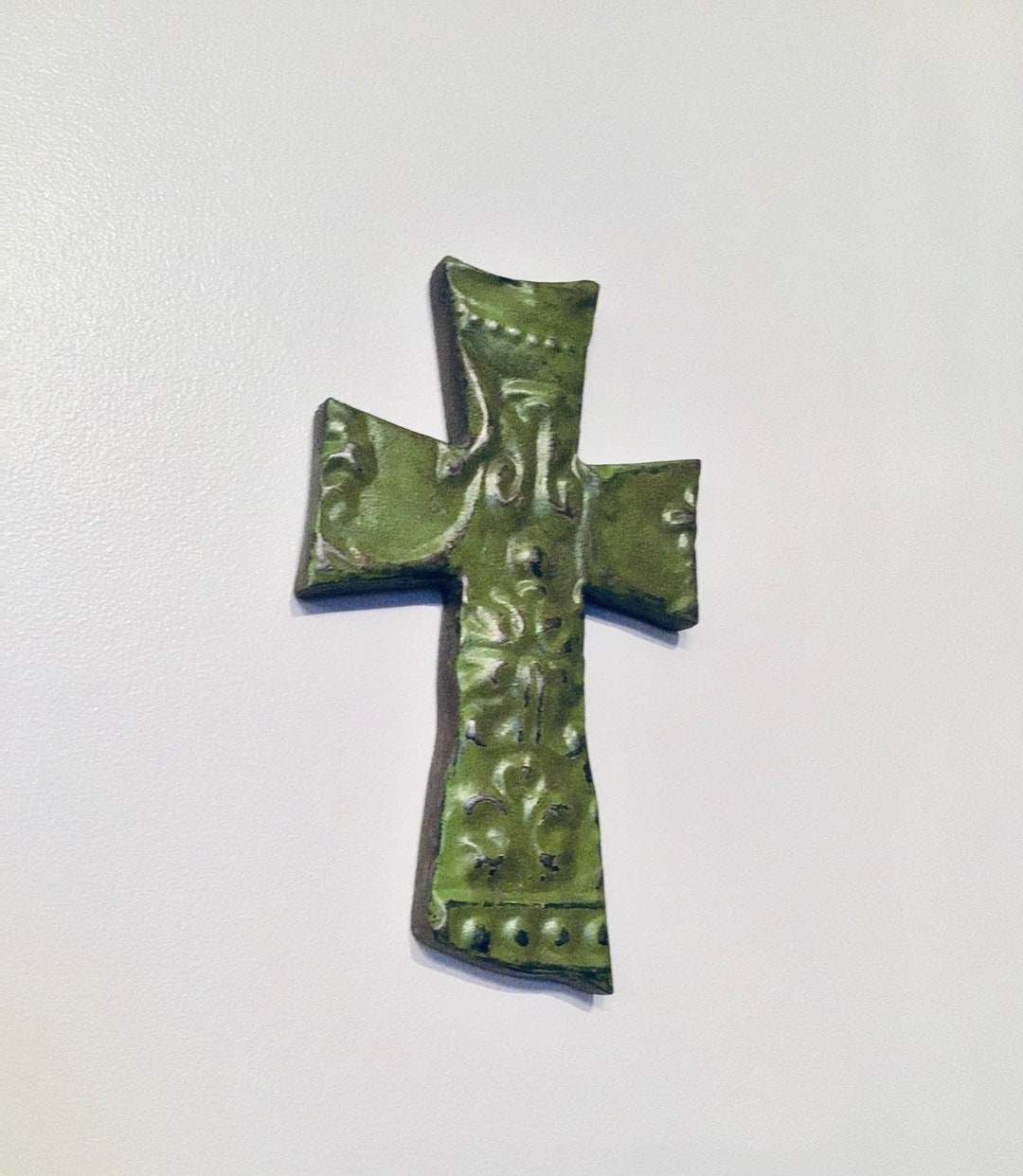 Cross Designed With Antique Tin Ceiling Tile in Lime Green - Etsy