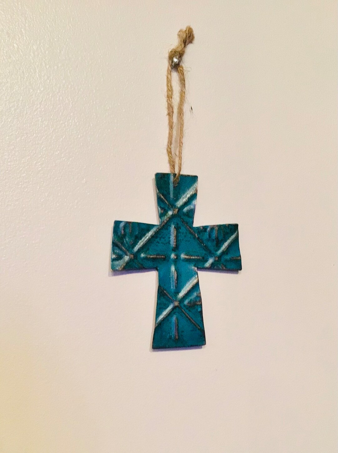Cross Designed With Antique Tin Ceiling Tile Turquoise and - Etsy