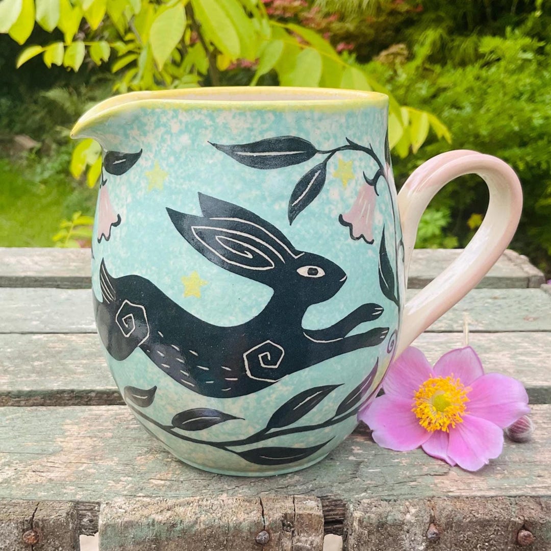 Hand-painted Hare Pottery Jug: Handmade Ceramic Art Vase - Etsy