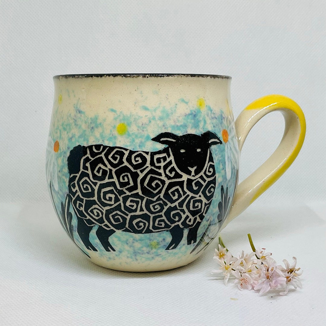 SHEEP CUDDLE MUG Handmade Pottery Mug Hand Painted Pottery - Etsy UK