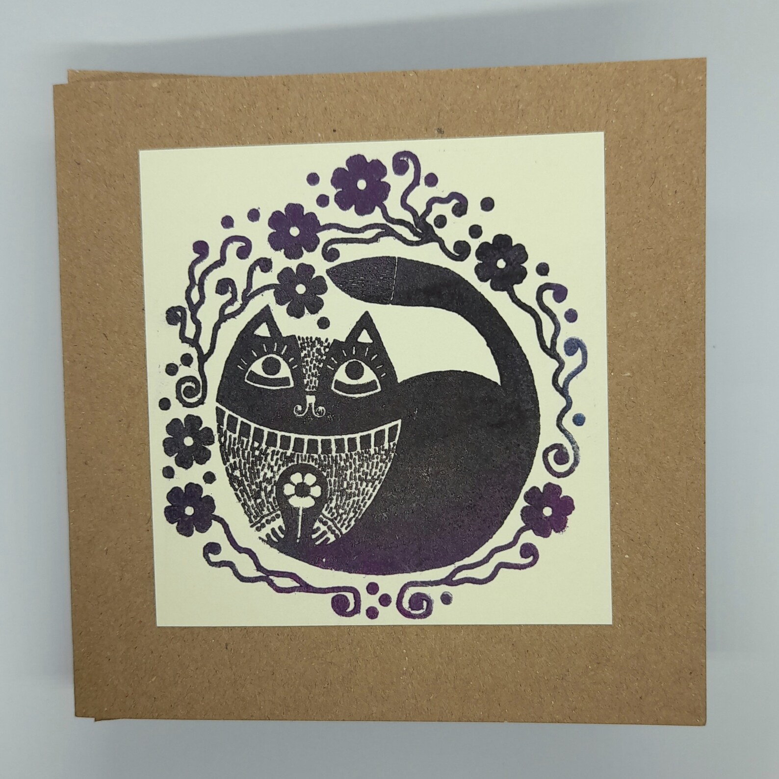 HAND PRINTED CARD Set 3 100% Recycled Kraft Card Original - Etsy