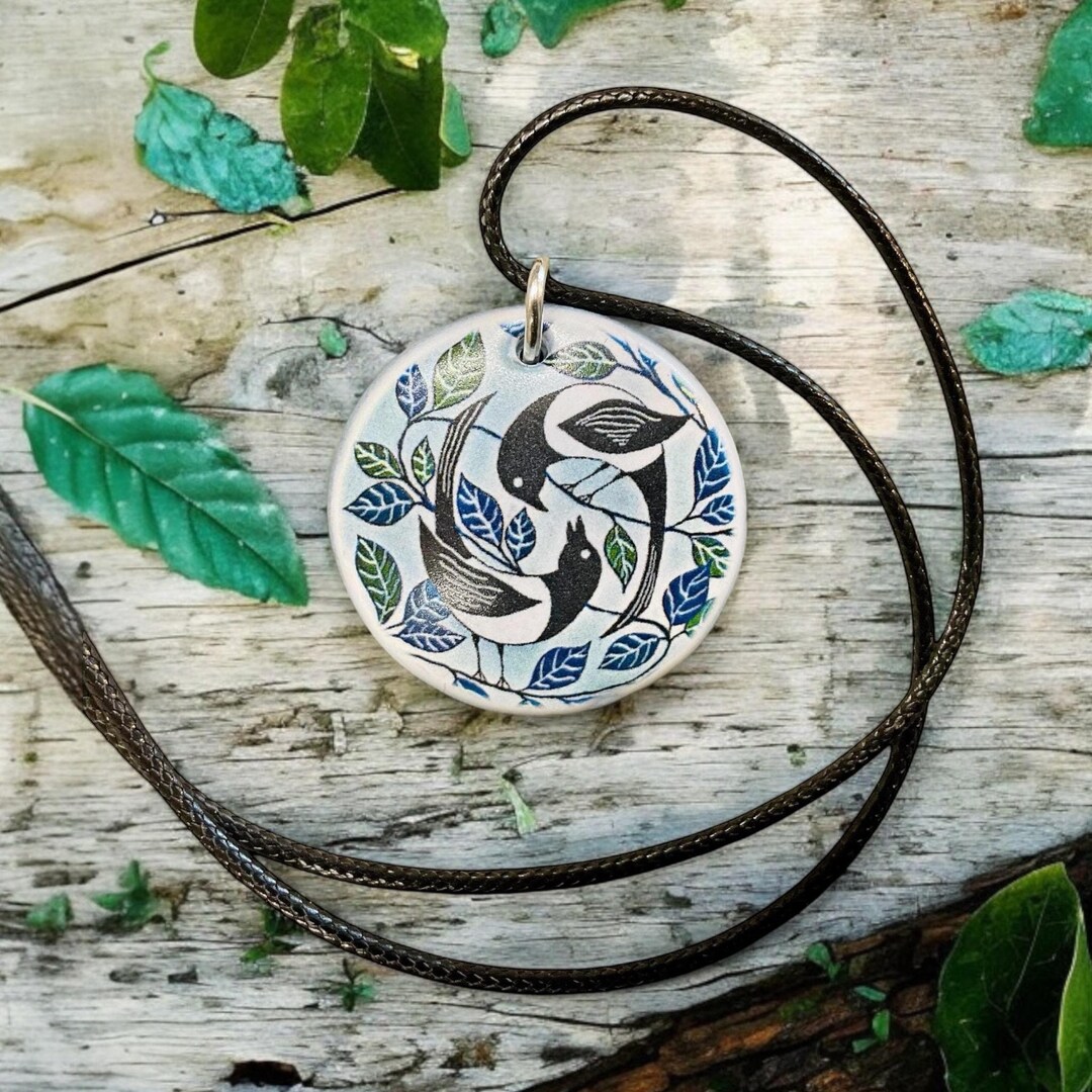 Handmade Ceramic Magpies Pendant: Bird Necklace, Wales - Etsy