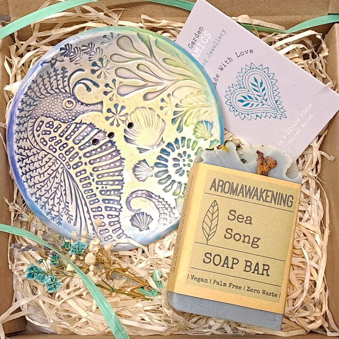 SEAHORSE SOAP DISH Set Handmade Pottery Soap Dish Handmade Organic Soap ...