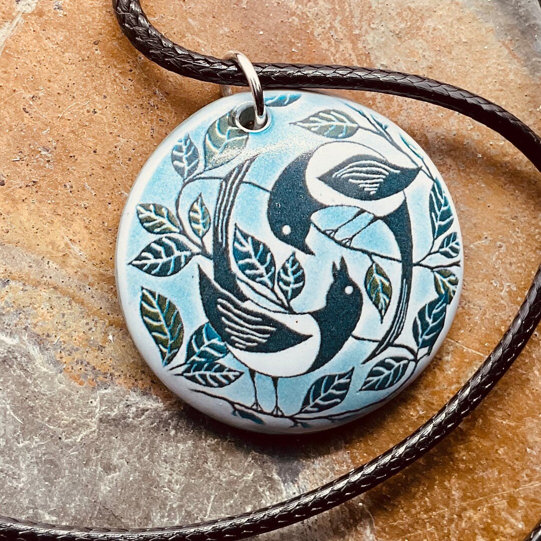 TWO MAGPIES PENDANT Handmade Ceramic Magpies Necklace Bird - Etsy Canada
