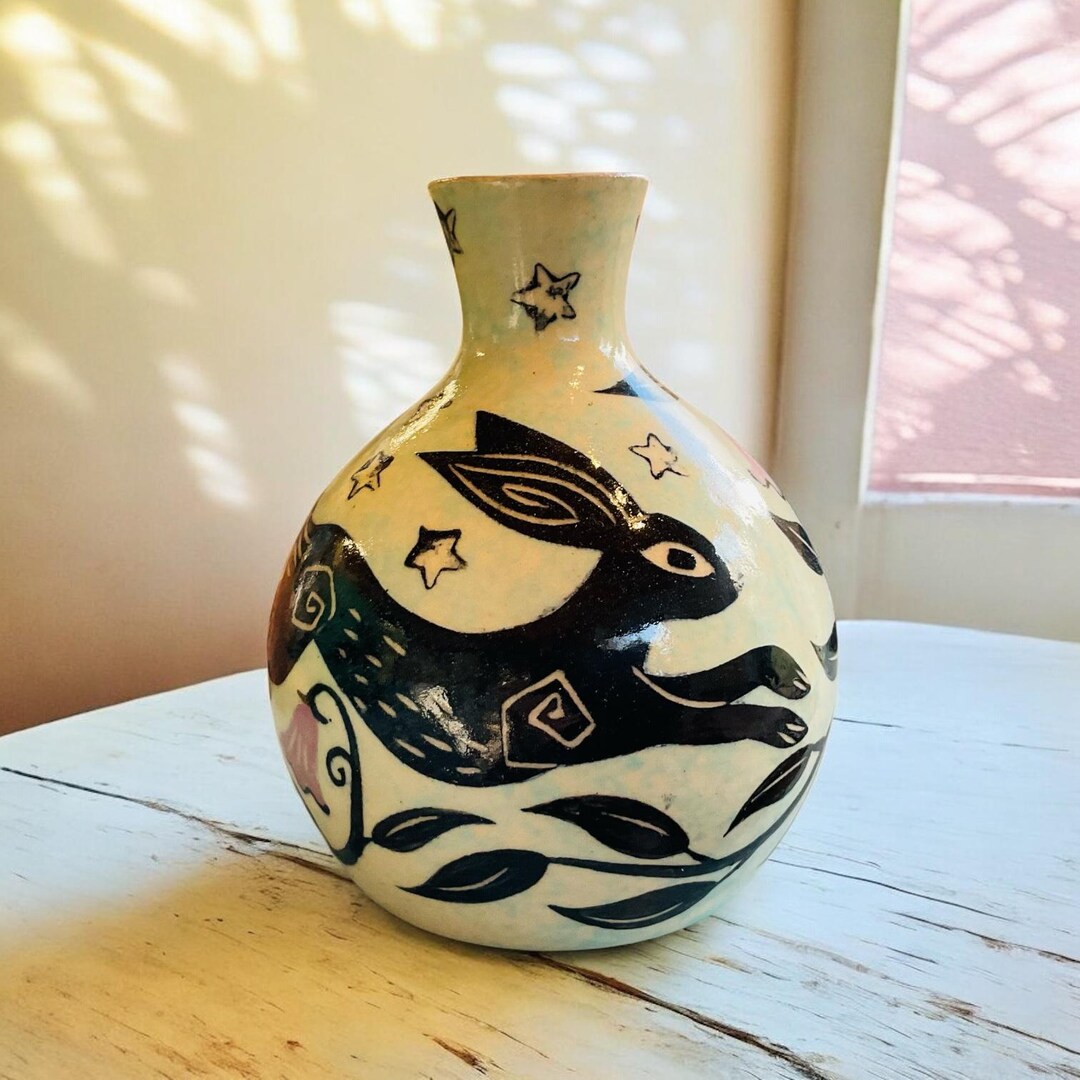 HARE VASE - Handmade Pottery - Hand Painted Hare Vase - Hare, Moon and ...