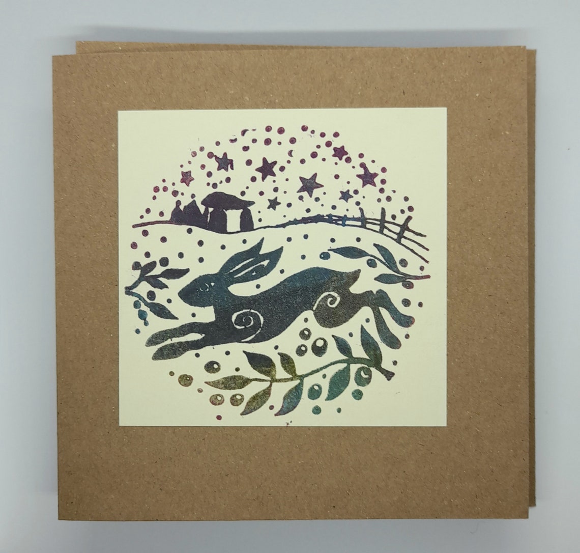HAND PRINTED CARD Set 3 100% Recycled Kraft Card Original - Etsy