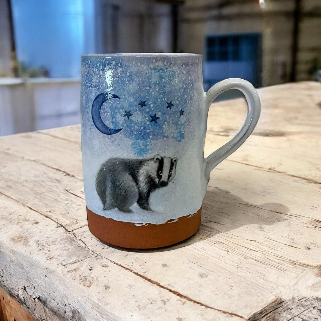 SNOWY BADGER MUG Handmade Pottery Badger Mug Terracotta and White ...