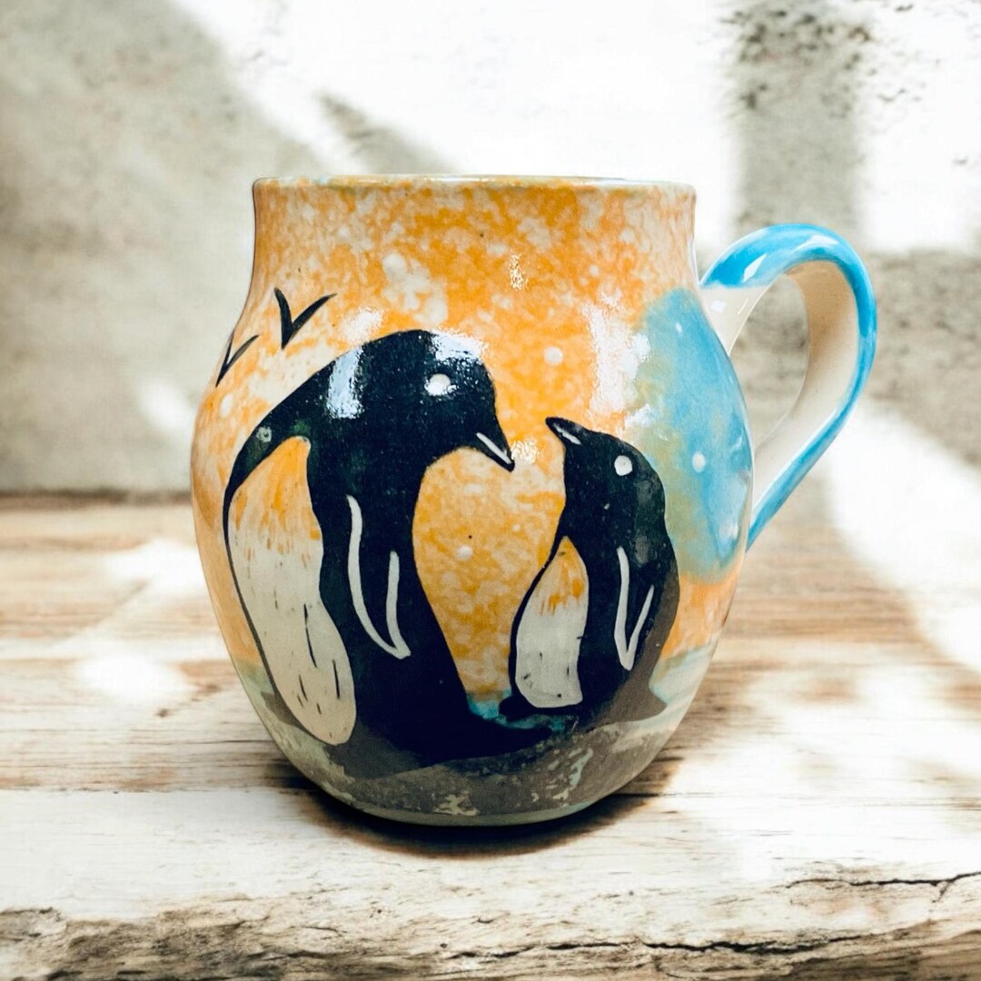 PENGUINS MUG - Handmade Pottery Mug - Hand Painted Penguins Mug ...