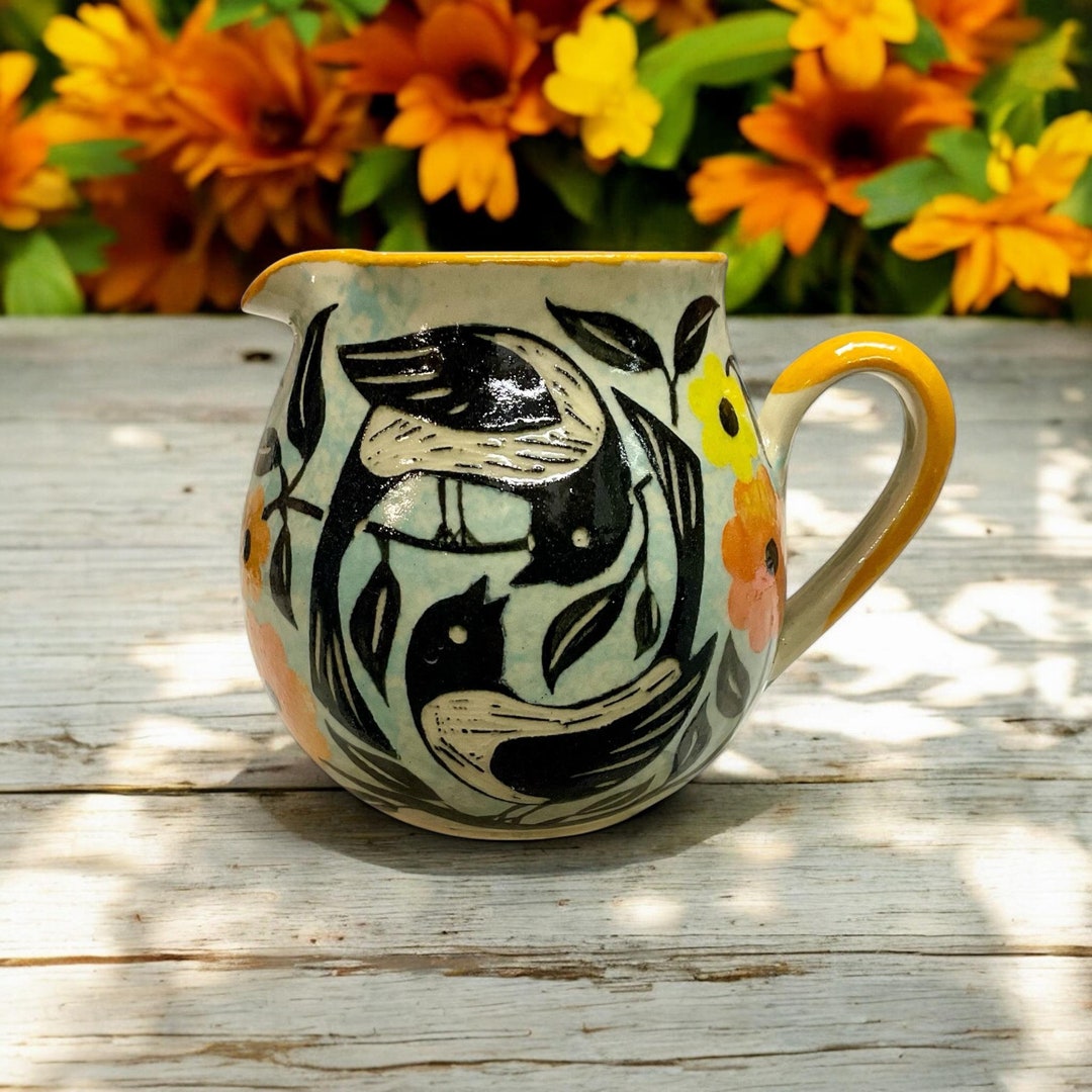 TWO MAGPIES JUG Handmade Pottery Jug Two for Joy Magpies Jug Colourful ...