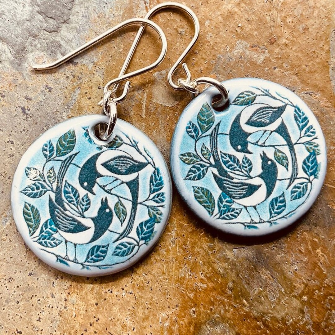 TWO MAGPIES EARRINGS Handmade Ceramic Magpies Earrings Bird Jewellery ...