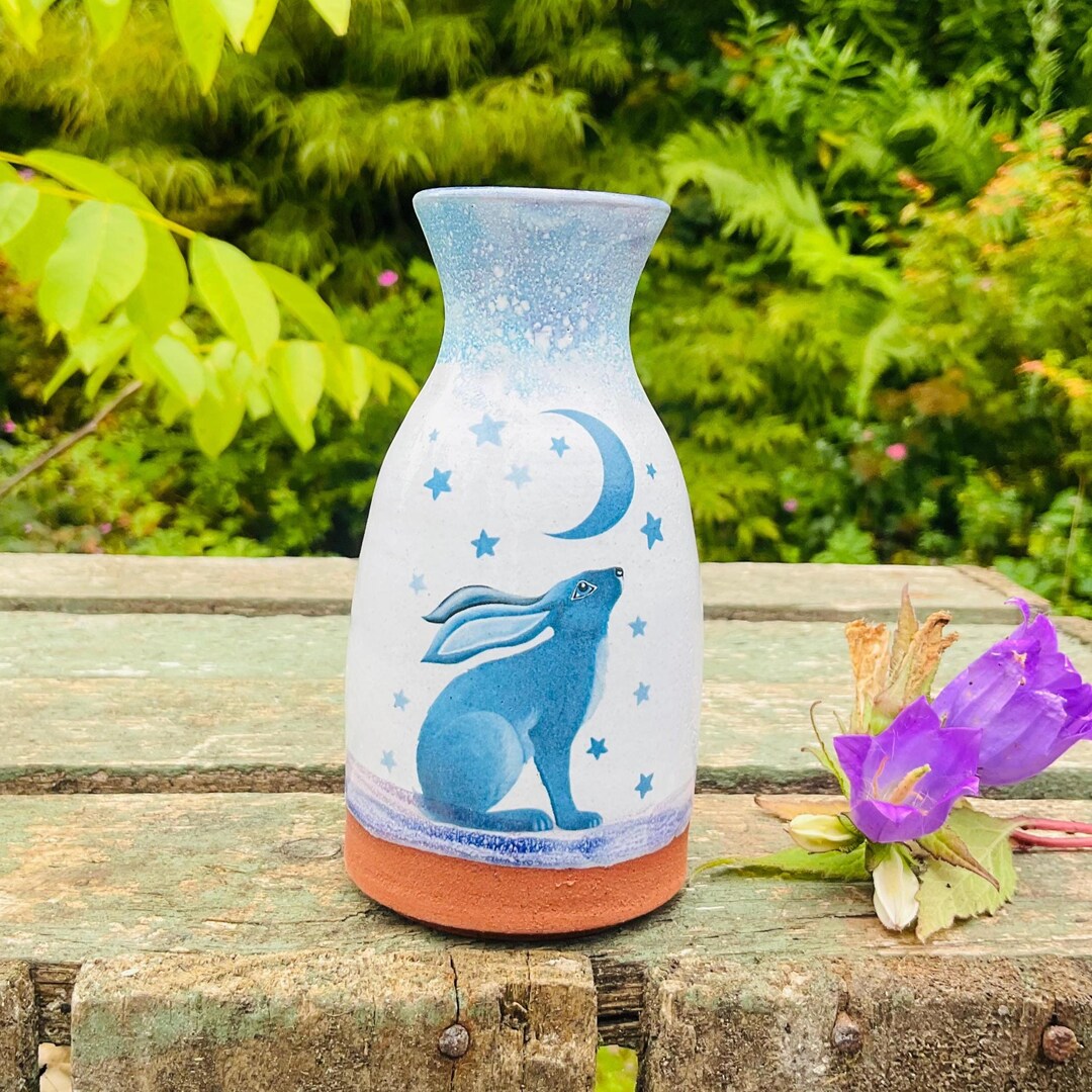 BLUE HARE VASE - Handmade Pottery Hare Vase - Terracotta Hare Pottery ...