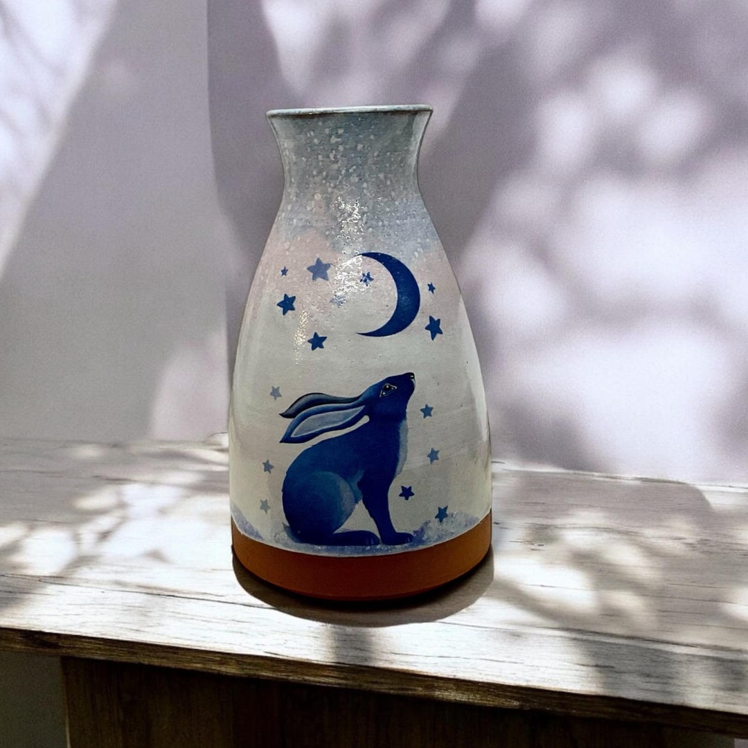 BLUE HARE VASE Handmade Pottery Hare Vase Terracotta Hare Pottery Hare ...