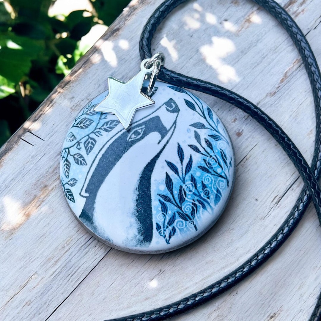 Handmade Ceramic Badger Pendant: Sterling Silver Star Charm, Wales - Etsy