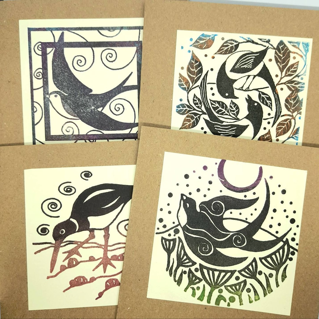 HAND PRINTED CARD Set 1 - 100% Recycled Kraft Card - Original Block ...