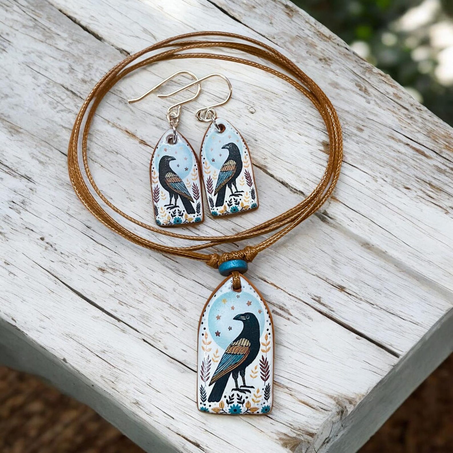 Handmade Crow Moon Terracotta Pendant: Adjustable Boho Necklace - Etsy