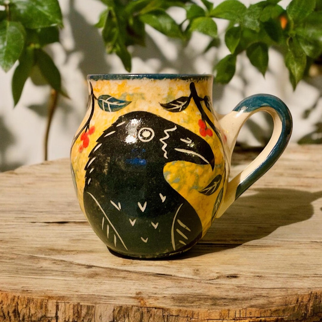 RAVEN MUG Handmade Pottery Mug Hand Painted Raven Mug Raven and Rowan ...